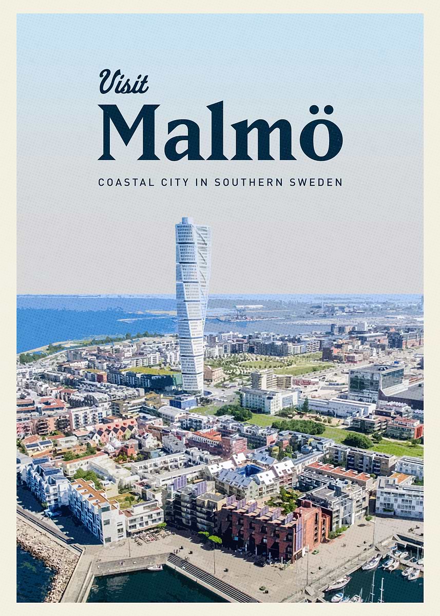 'Visit Malmo' Poster, picture, metal print, paint by Mercury Club ...