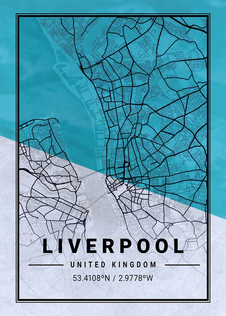 'Liverpool City Map England' Poster, picture, metal print, paint by Max ...