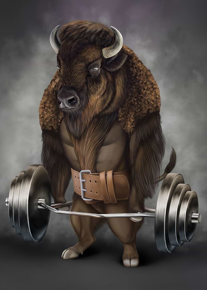'Bison Buffalo Workout' Poster, picture, metal print, paint by Jeff ...