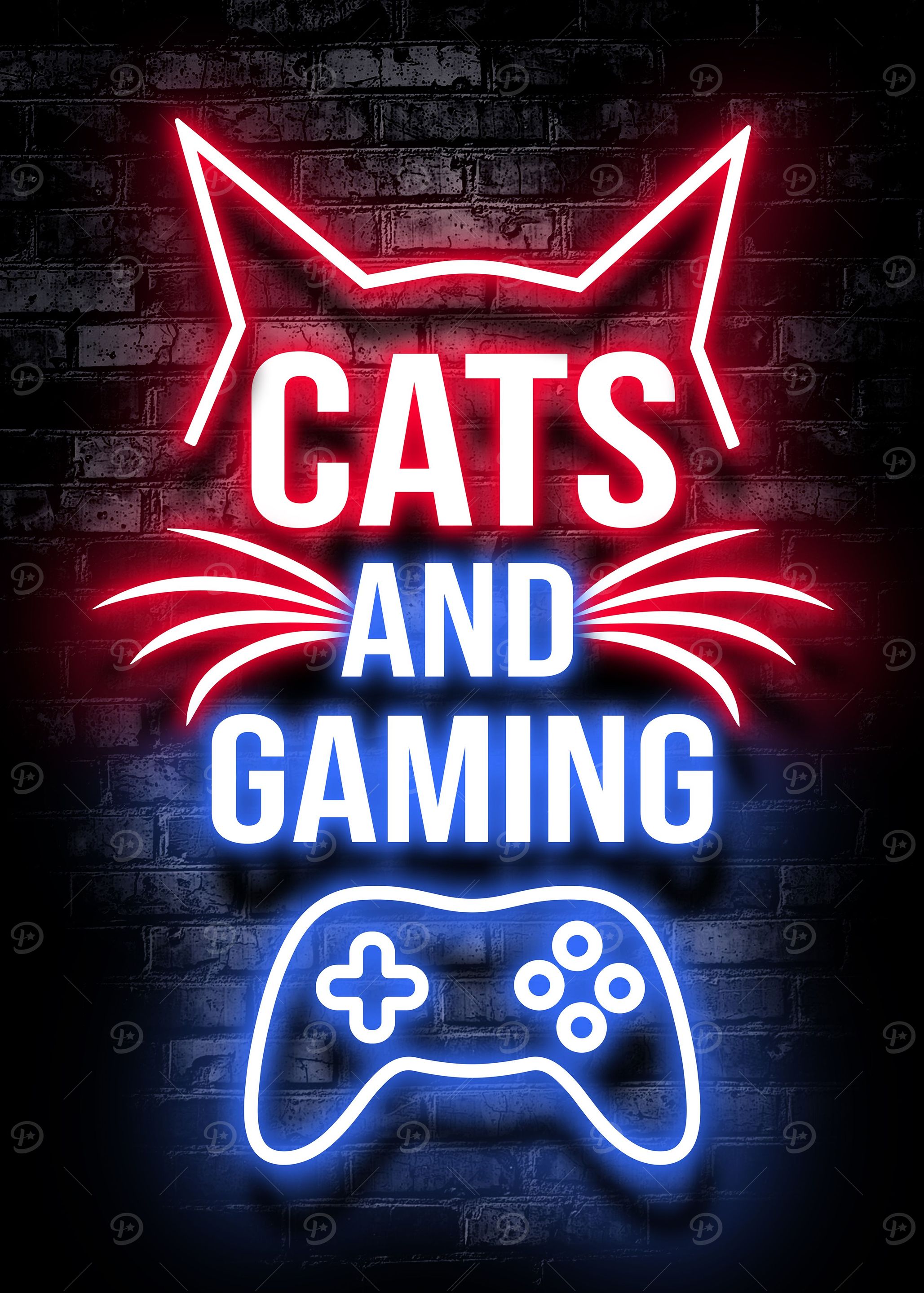 'Cats and gaming cat neon' Poster, picture, metal print, paint by Klark ...