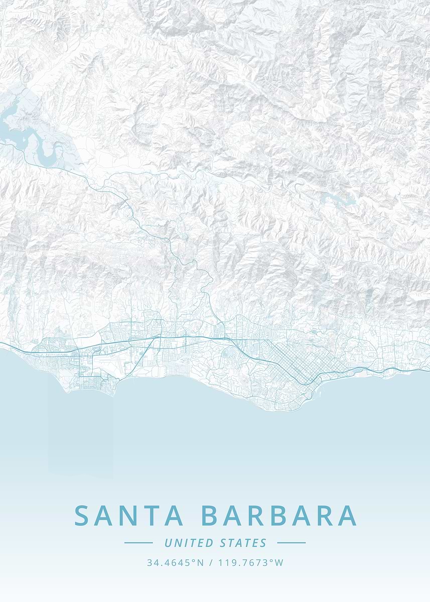 'Santa Barbara US' Poster, picture, metal print, paint by Designer Map ...