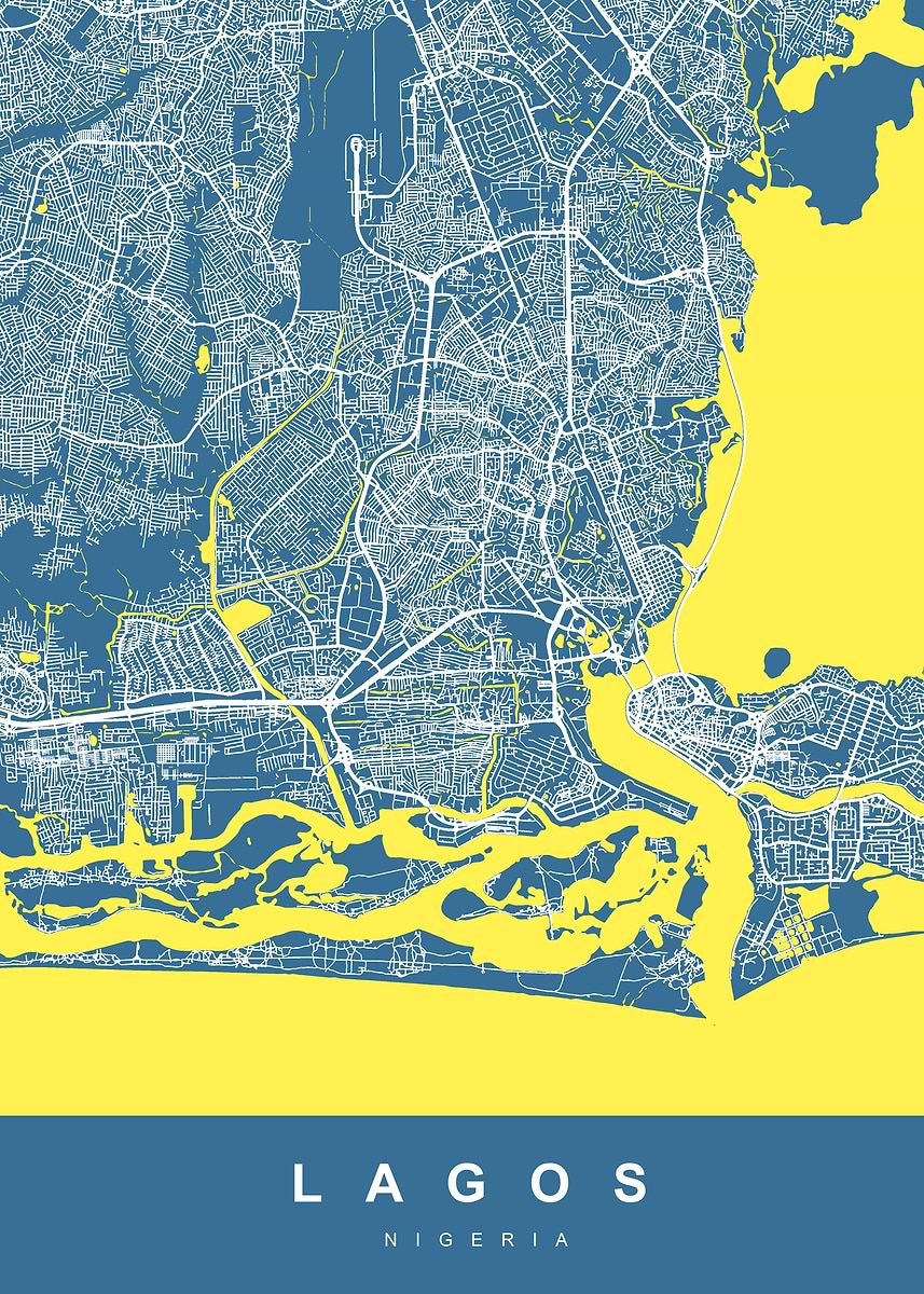 'LAGOS Map NIGERIA' Poster, picture, metal print, paint by UrbanMaps ...