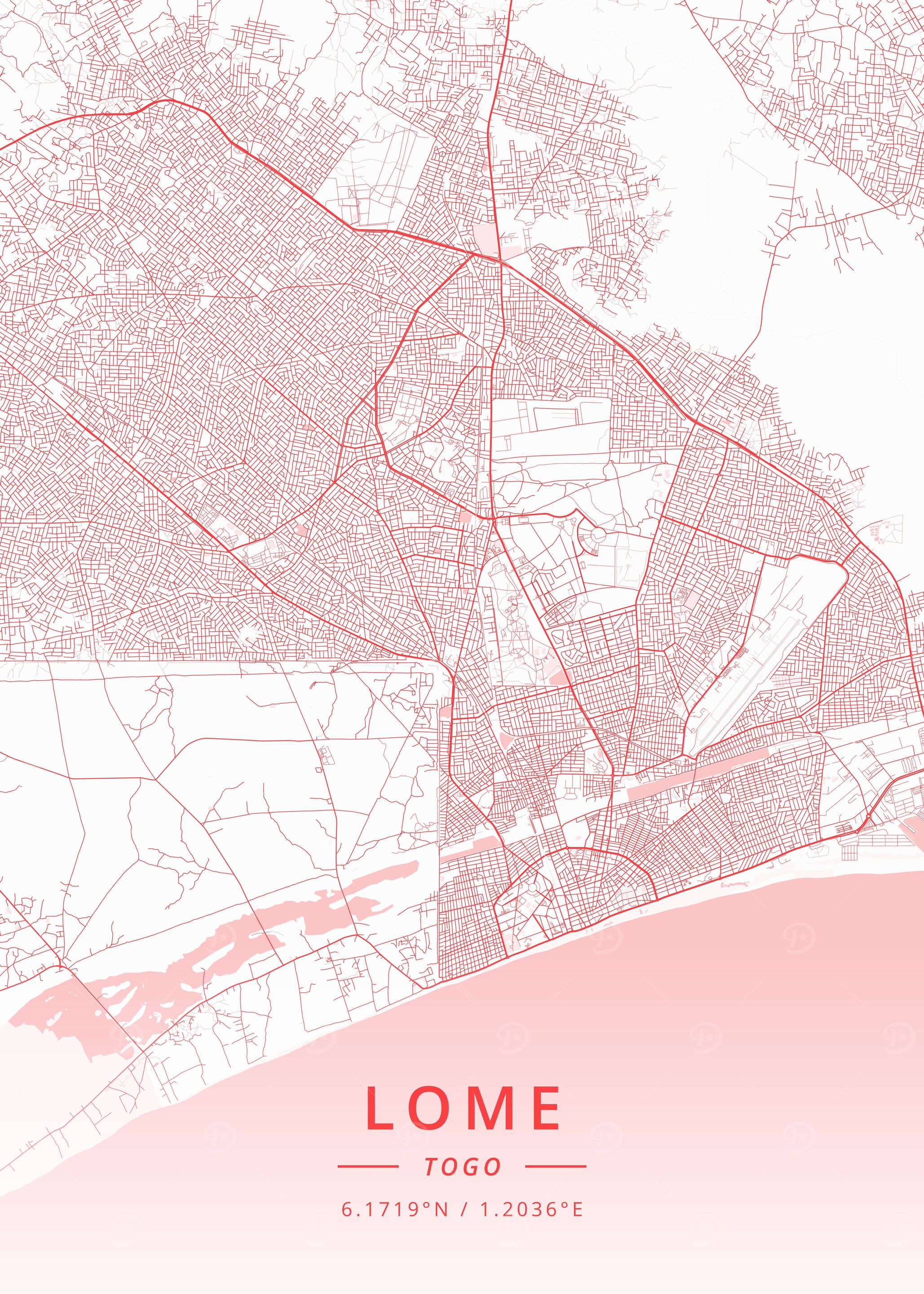'Lome Togo' Poster, picture, metal print, paint by Designer Map Art ...
