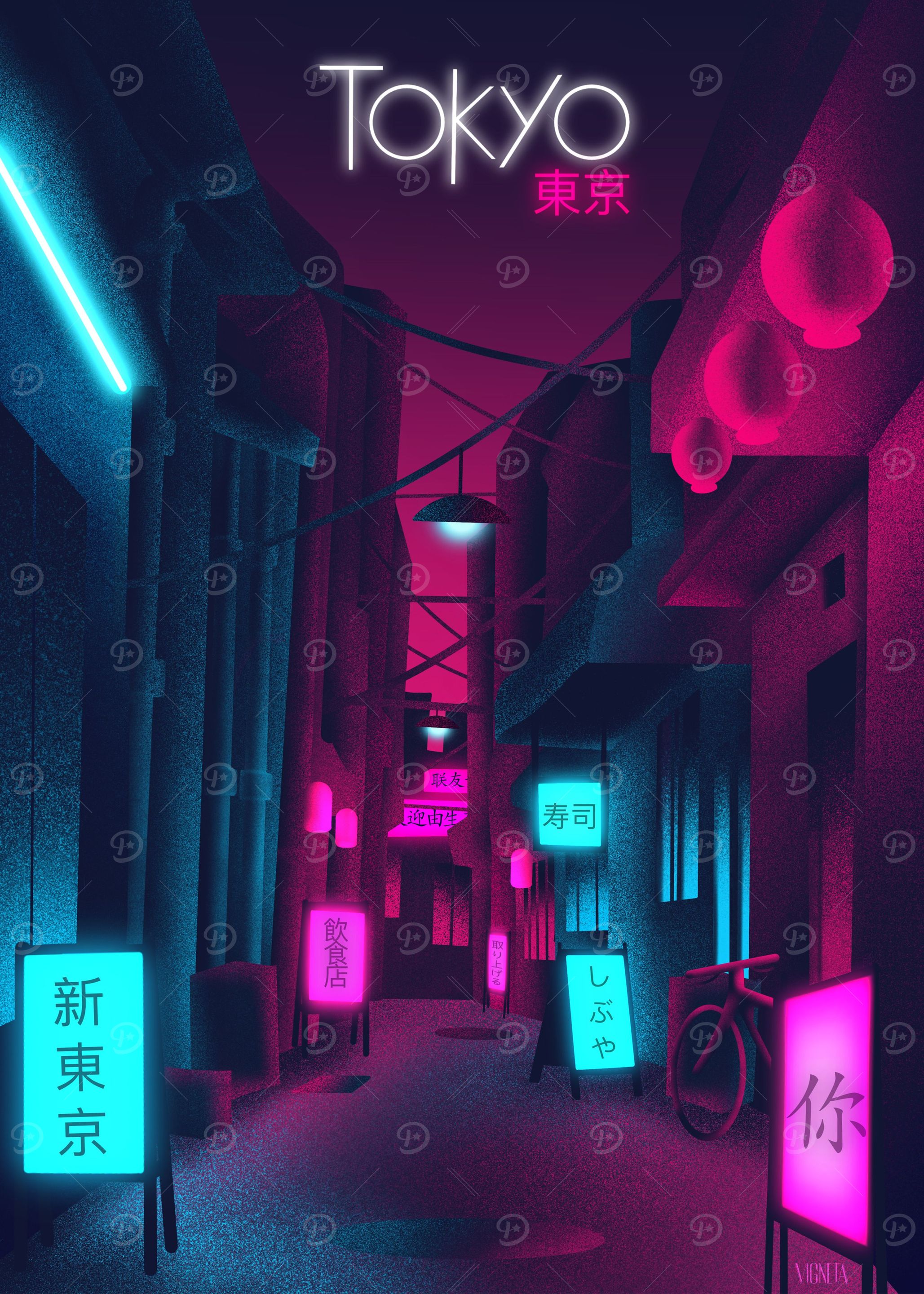 'Tokyo neon art digital ' Poster, picture, metal print, paint by ...