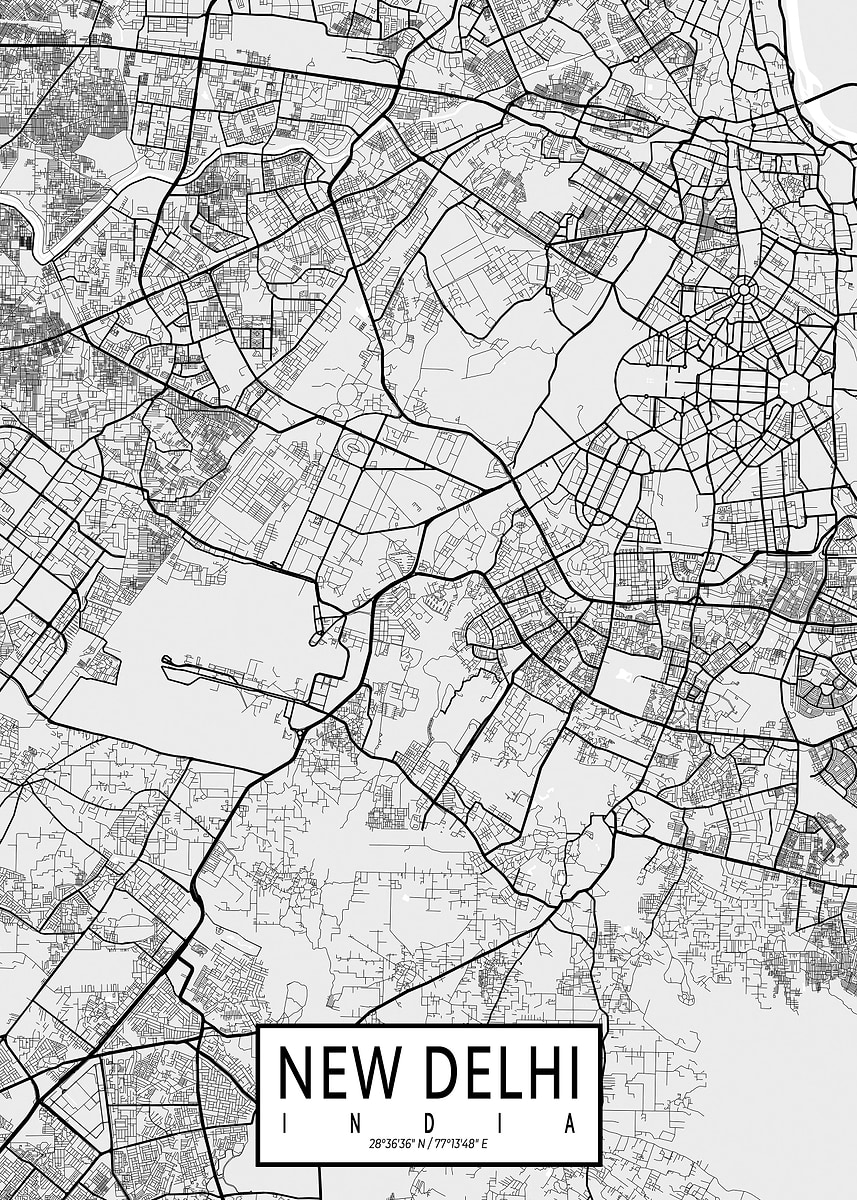 'New Delhi City Map Light' Poster, picture, metal print, paint by deMAP ...