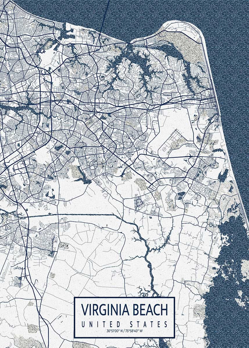 'Virginia Beach Map Coastal' Poster, picture, metal print, paint by ...