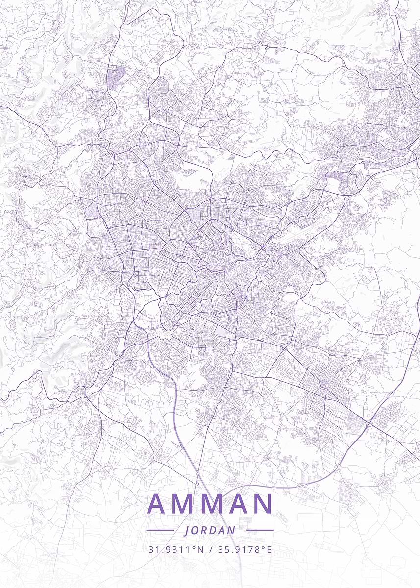 'Amman Jordan' Poster, picture, metal print, paint by Designer Map Art ...