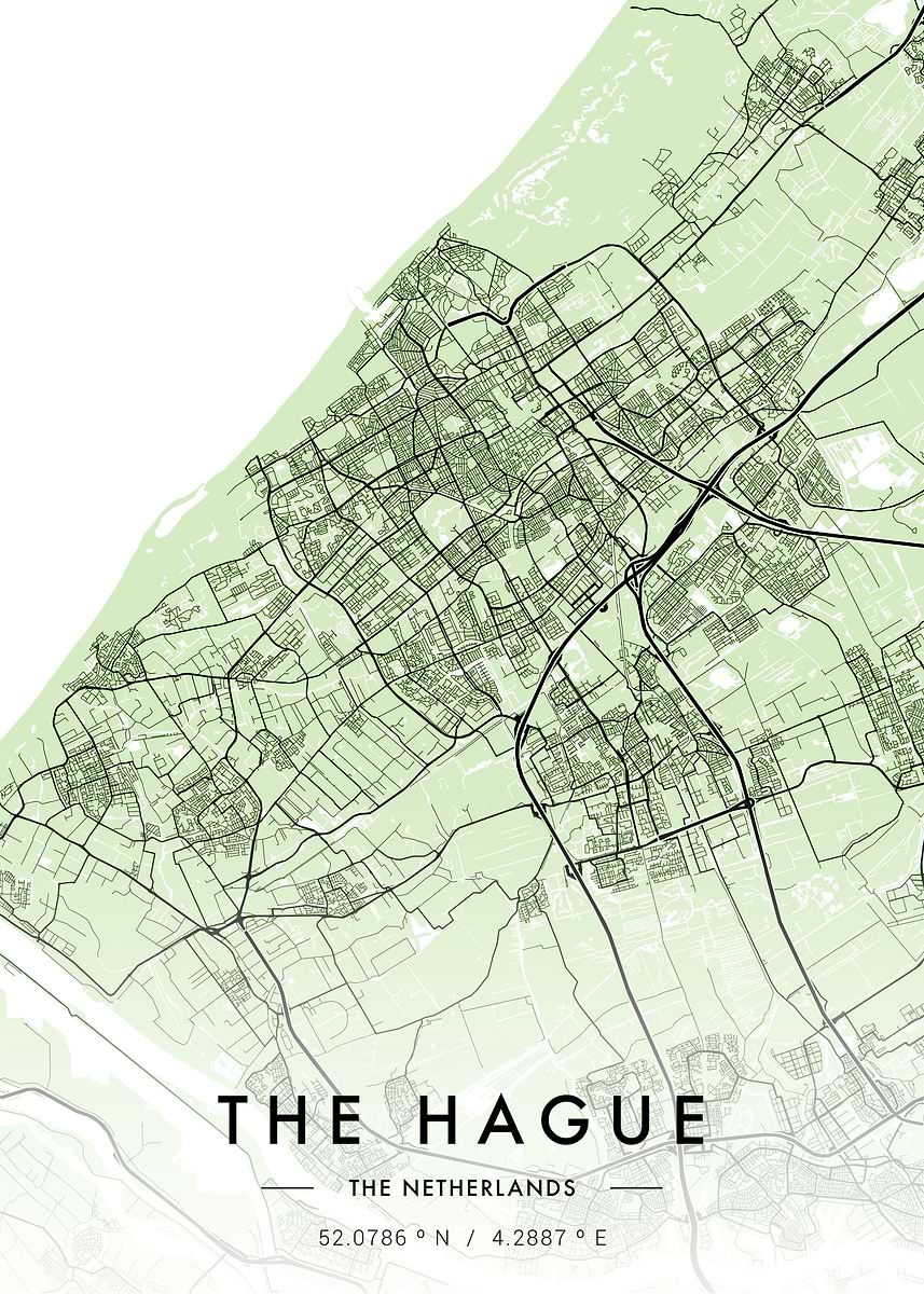 'The Hague City Map Green' Poster, picture, metal print, paint by MVDZ ...