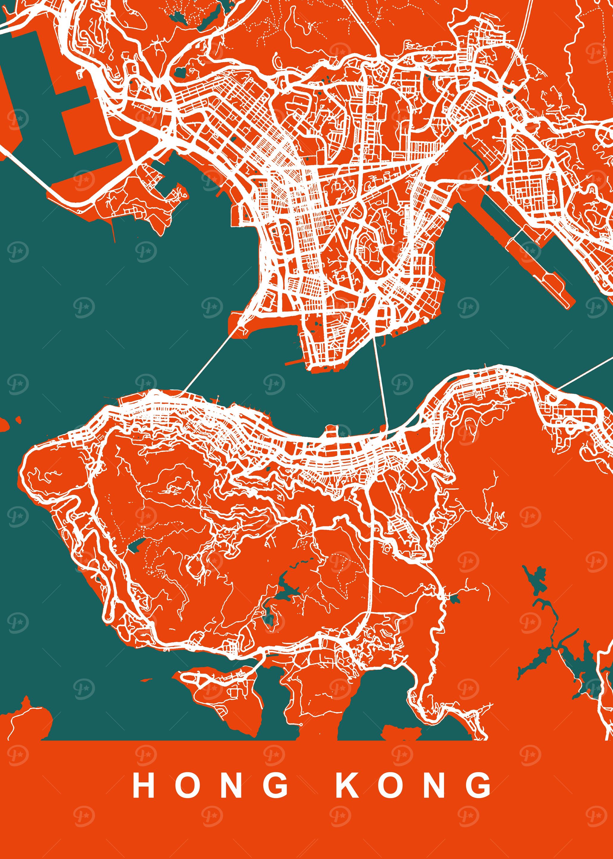'HONG KONG Map' Poster, picture, metal print, paint by UrbanMaps | Displate