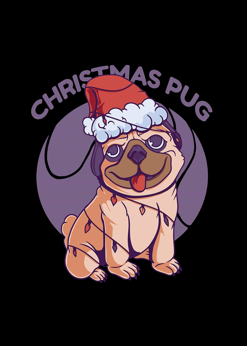 'Christmas pug dog animal' Poster, picture, metal print, paint by ...
