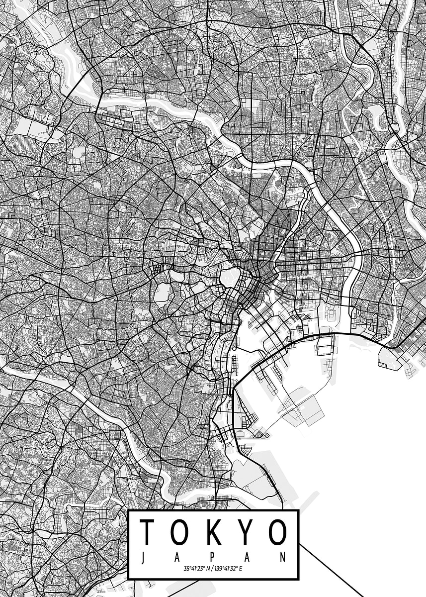 'Tokyo City Map Light' Poster, picture, metal print, paint by deMAP ...