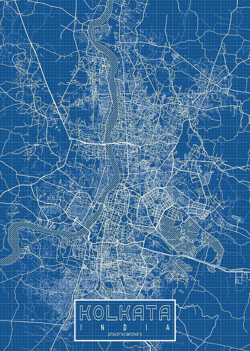 'Kolkata City Map Blueprint' Poster, picture, metal print, paint by ...