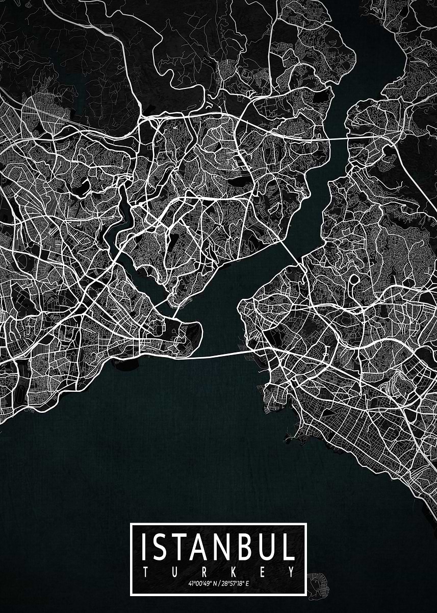 'Istanbul City Map Dark' Poster, picture, metal print, paint by deMAP ...