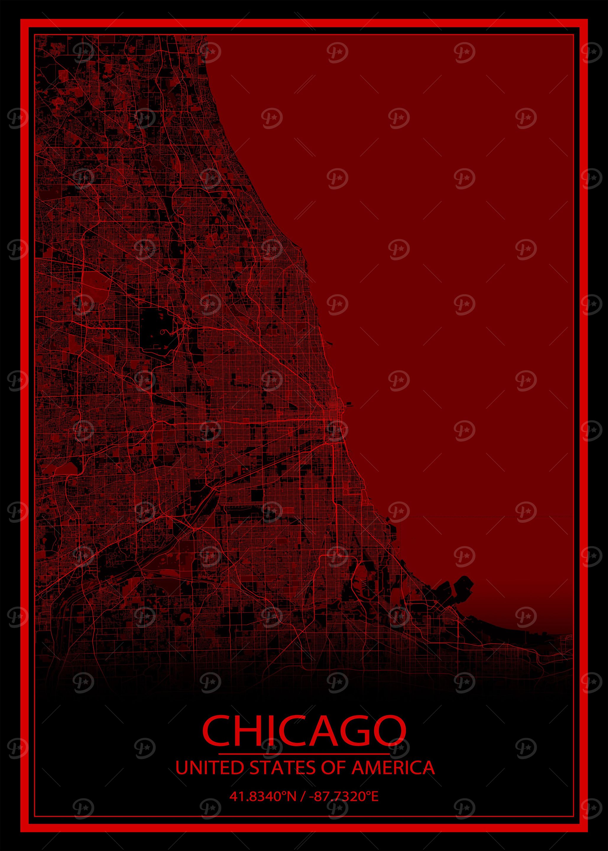 'Chicago Black and Red Map' Poster, picture, metal print, paint by Wall ...
