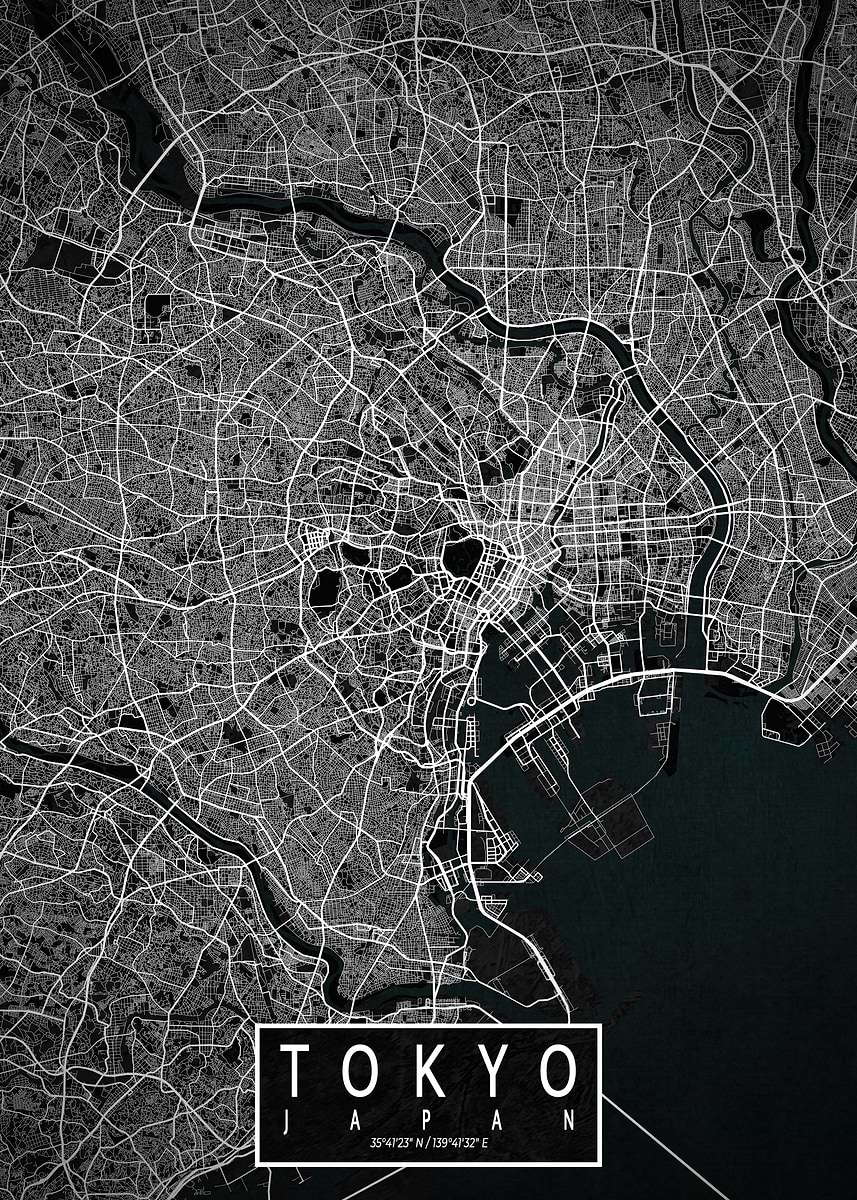 'Tokyo City Map Dark' Poster, picture, metal print, paint by deMAP ...