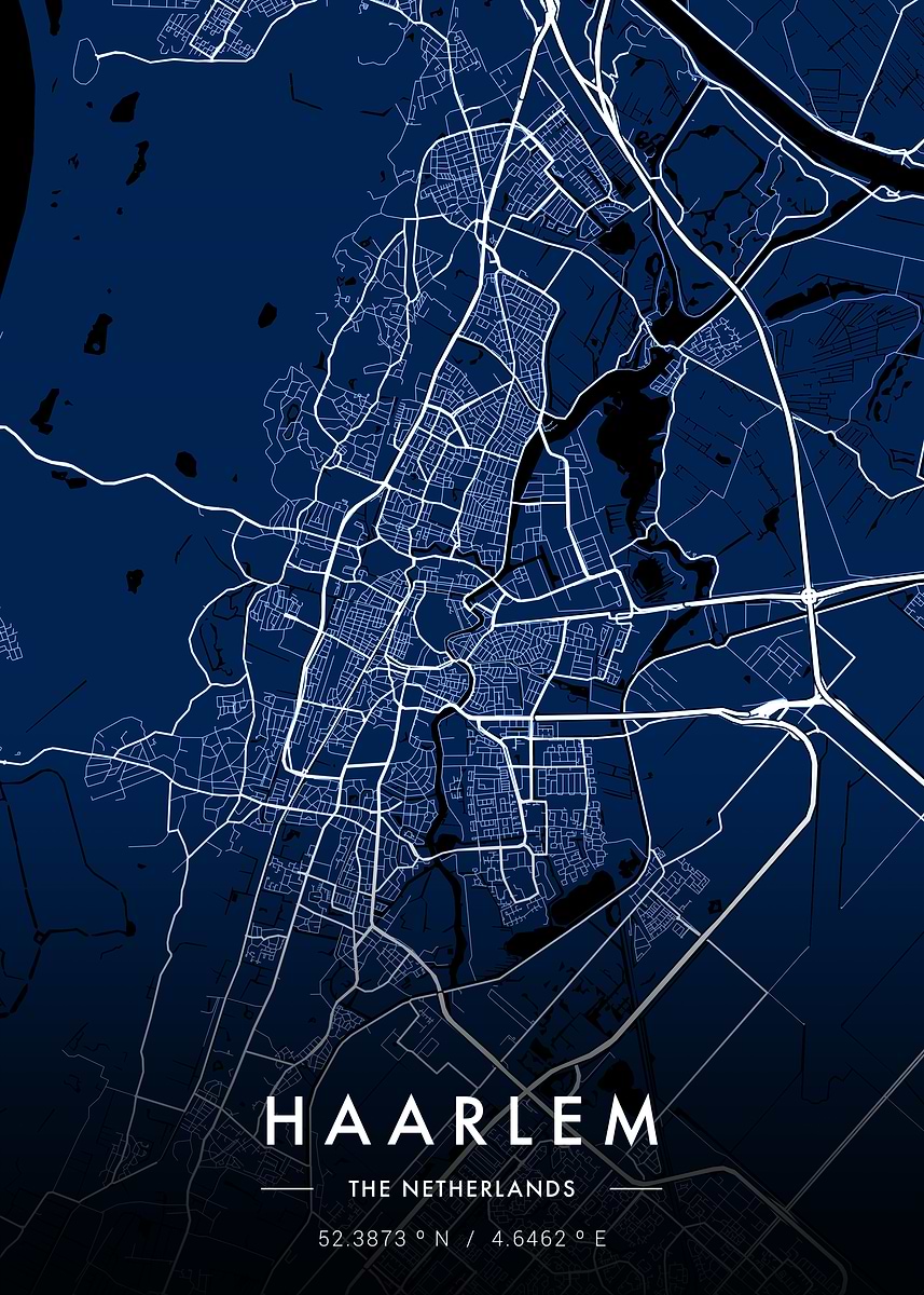 'Haarlem City Map Blueprint' Poster, picture, metal print, paint by ...