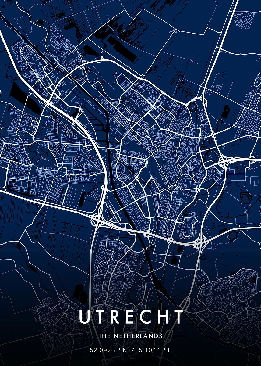 'Utrecht City Map Blueprint' Poster, picture, metal print, paint by ...