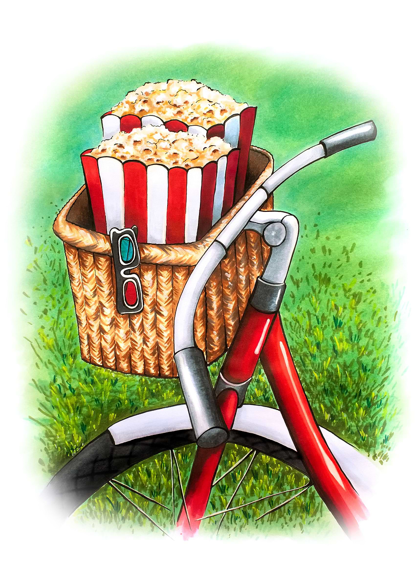 'Bicycle and popcorn' Poster, picture, metal print, paint by crannnk ...
