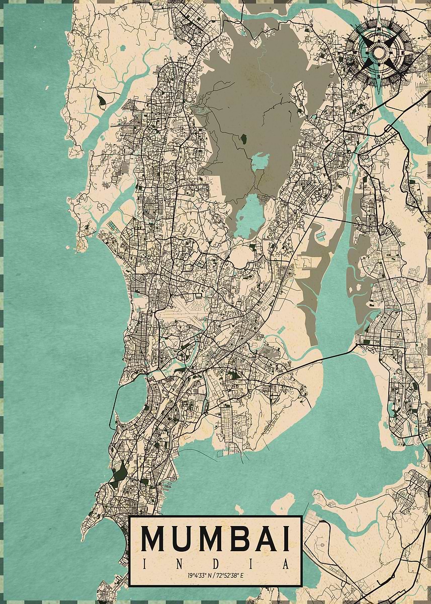 'Mumbai City Map Vintage' Poster, picture, metal print, paint by deMAP ...