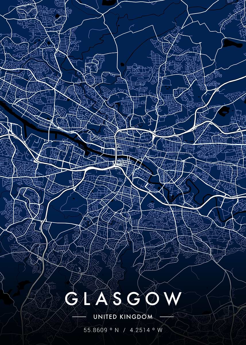 'Glasgow City Map Blueprint' Poster, picture, metal print, paint by ...