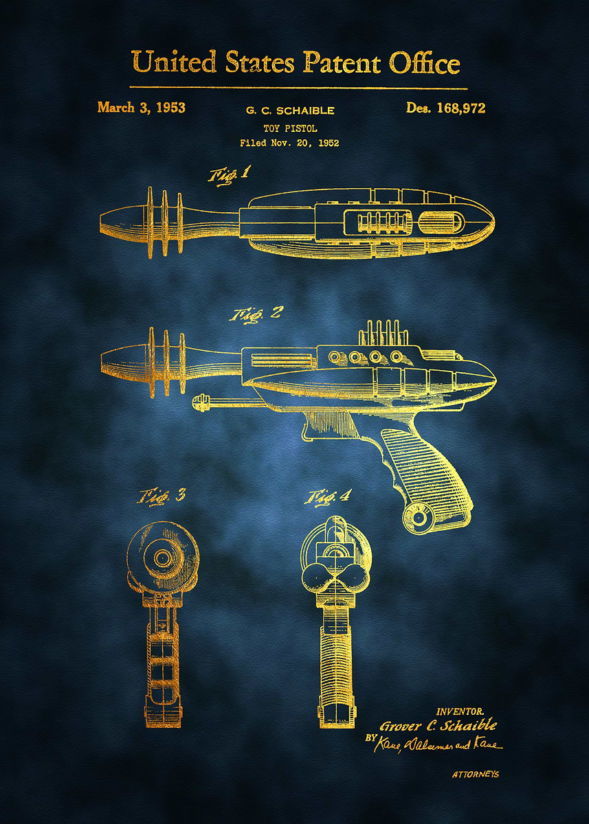 '25 Laser Gun Toy Patent 1' Poster, picture, metal print, paint by ...