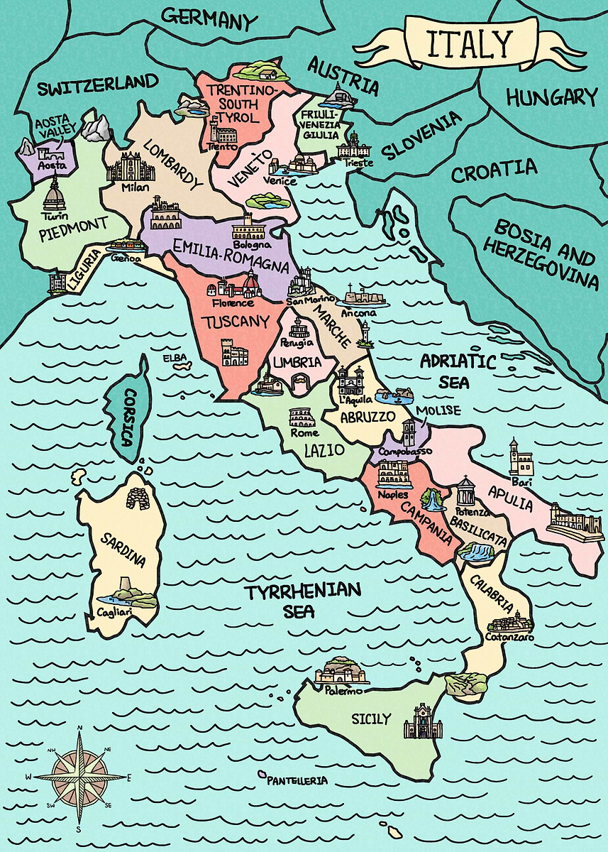 'Colorful Map of Italy' Poster, picture, metal print, paint by Sheridan ...