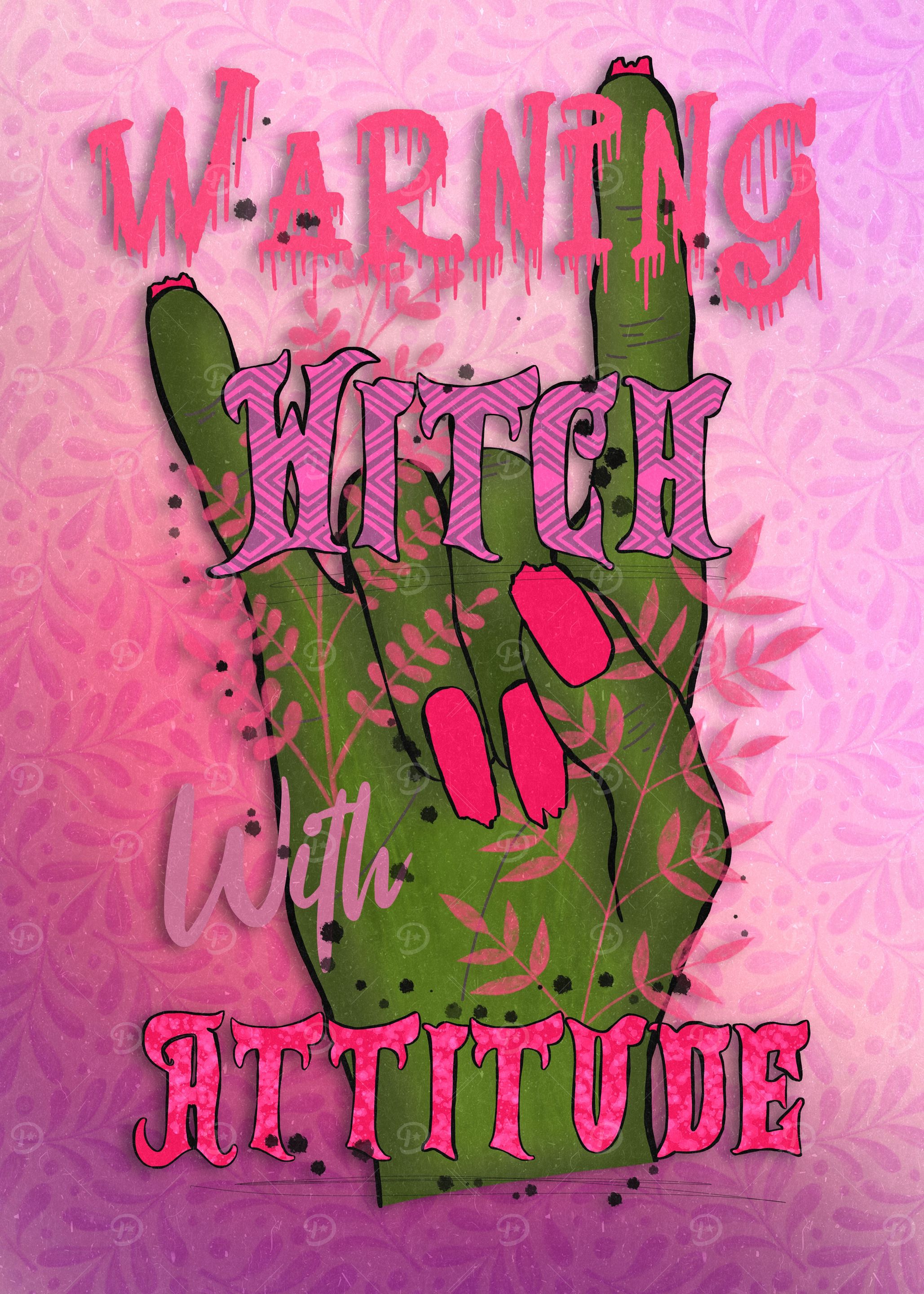 'Warning witch with attitud' Poster, picture, metal print, paint by ...