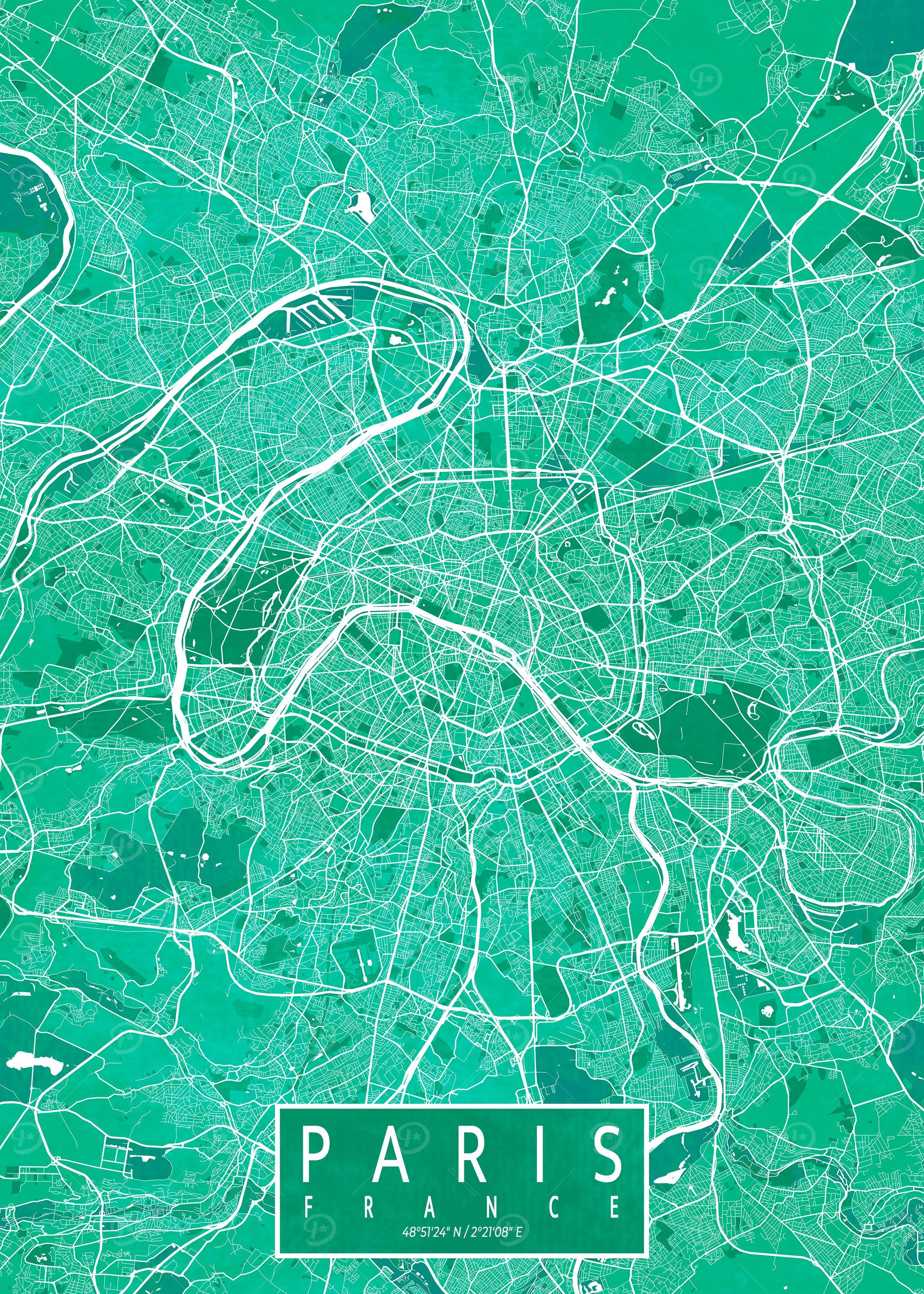 'Paris City Map Watercolor' Poster, picture, metal print, paint by ...