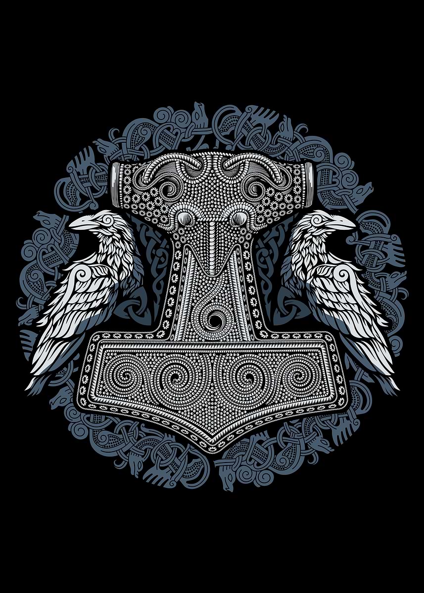 'Viking Thor Raven Mjolnir' Poster, picture, metal print, paint by ...