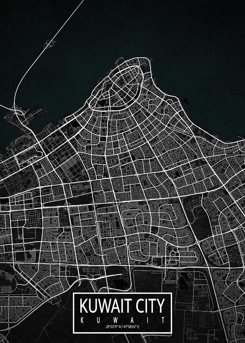 'Kuwait City Map Dark' Poster, picture, metal print, paint by deMAP ...