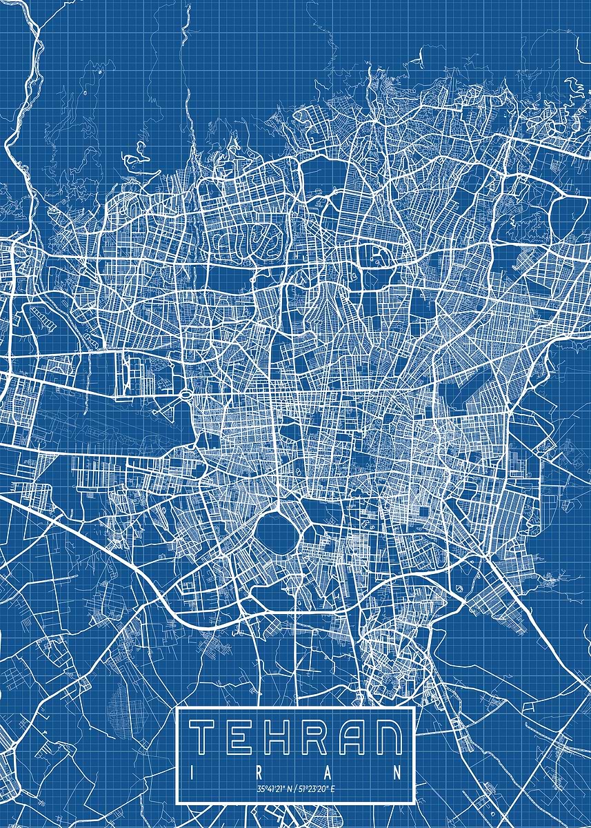 'Tehran City Map Blueprint' Poster, picture, metal print, paint by ...