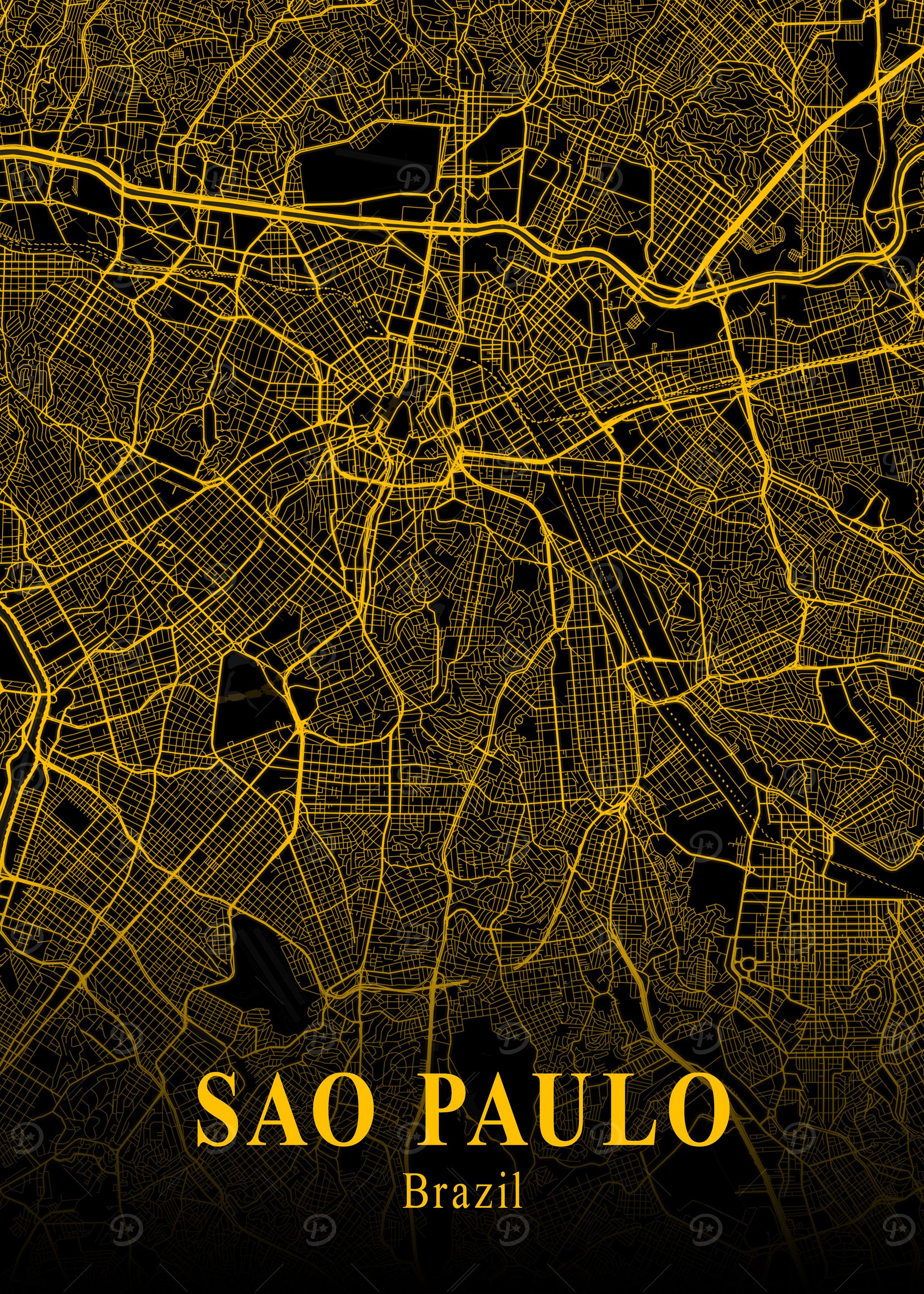 'SAO PAULO GOLD CITY MAP' Poster, picture, metal print, paint by Nae ...
