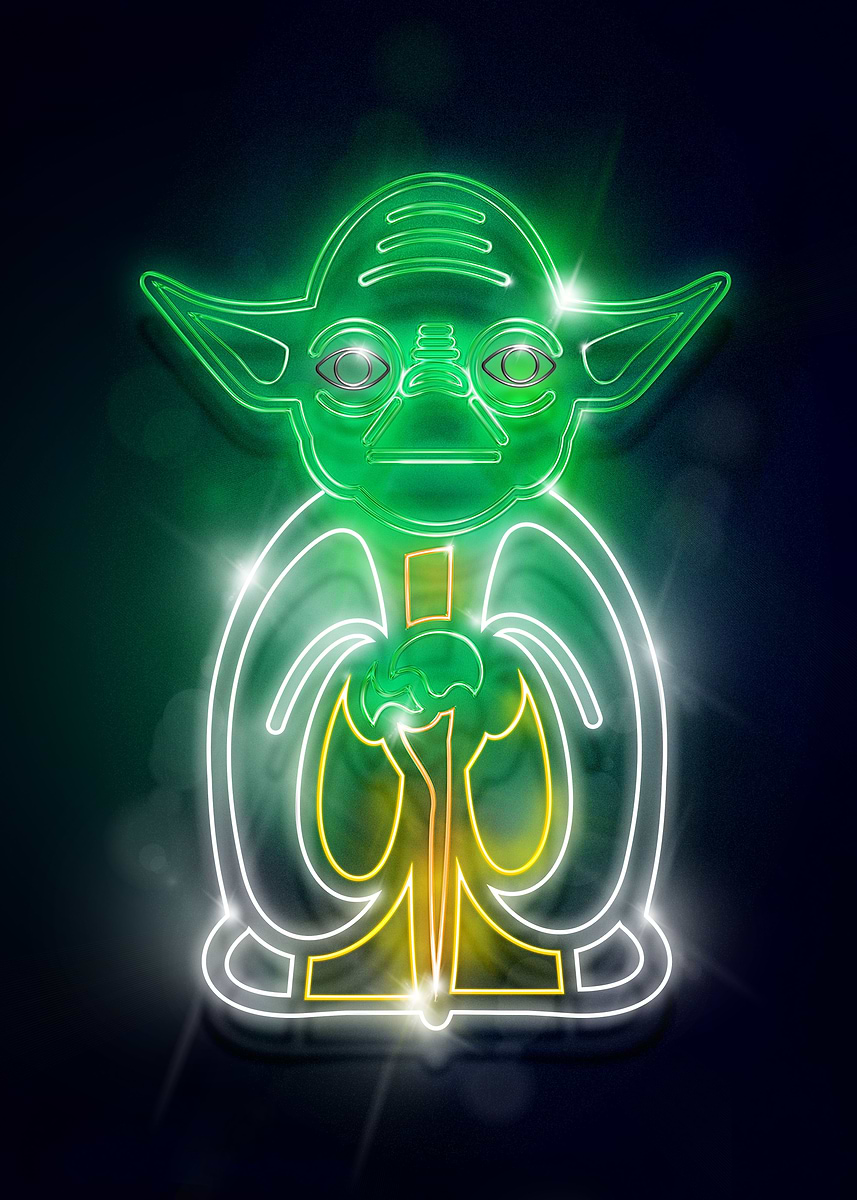 'Yoda neon' Poster, picture, metal print, paint by Star Wars | Displate
