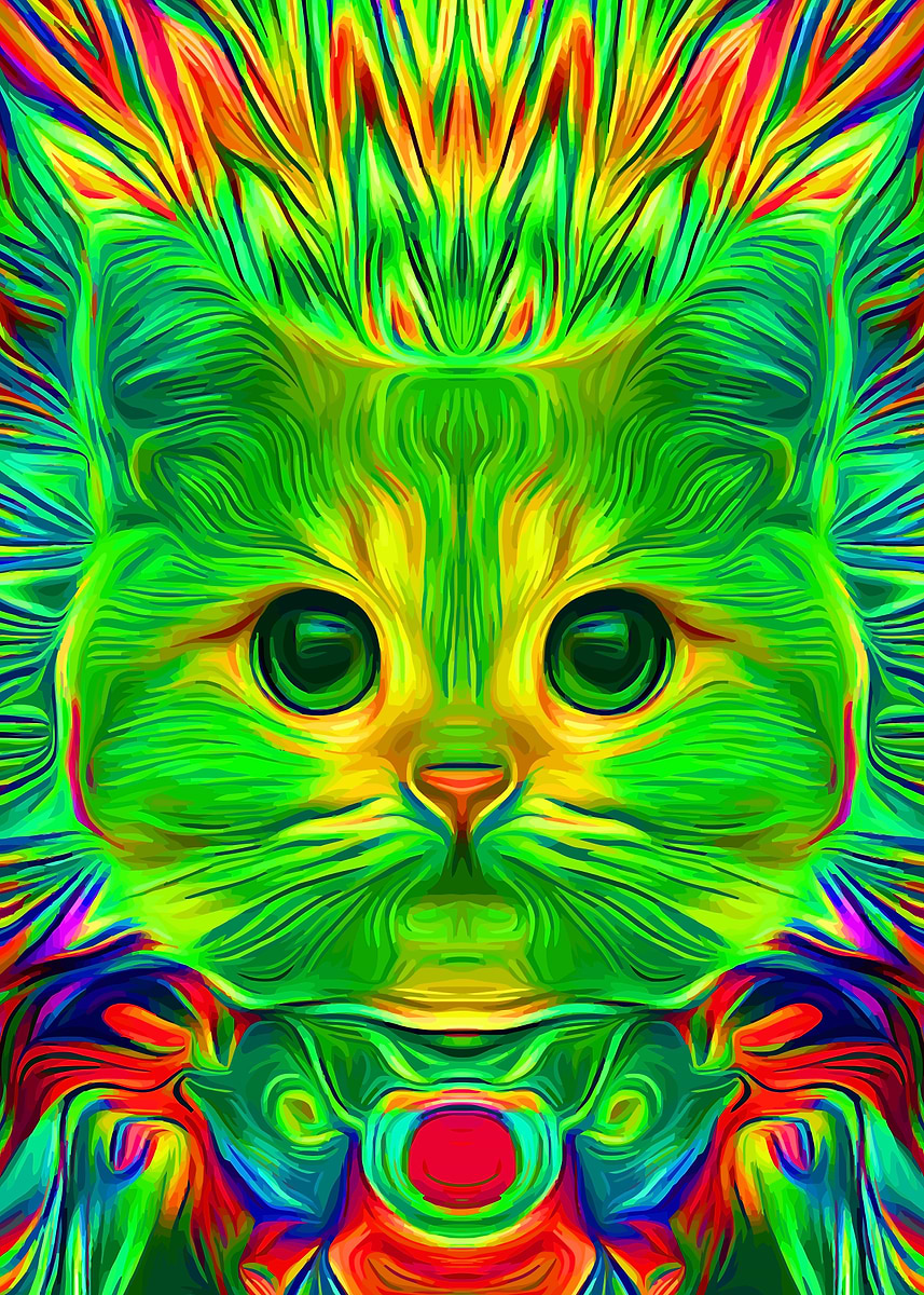 'Psychedelic Cat Trippy Art' Poster, picture, metal print, paint by ...