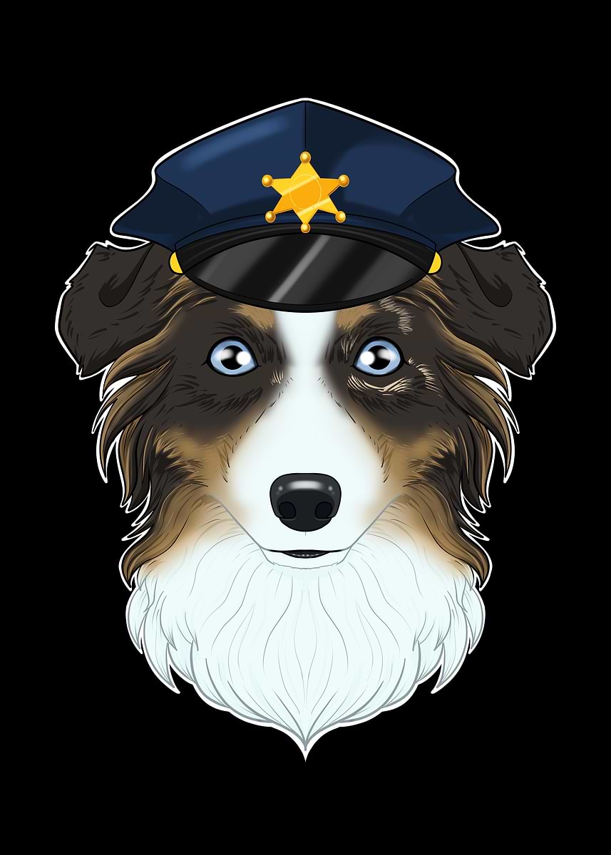 'Police Australian Shepherd' Poster, picture, metal print, paint by ...