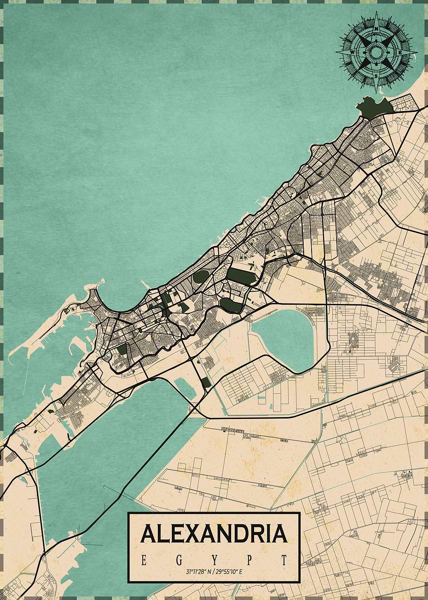 'Alexandria Map Vintage' Poster, picture, metal print, paint by deMAP ...