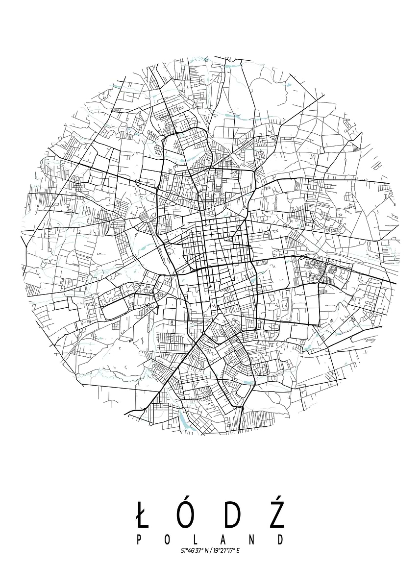 'Lodz City Map Circle' Poster, picture, metal print, paint by deMAP ...