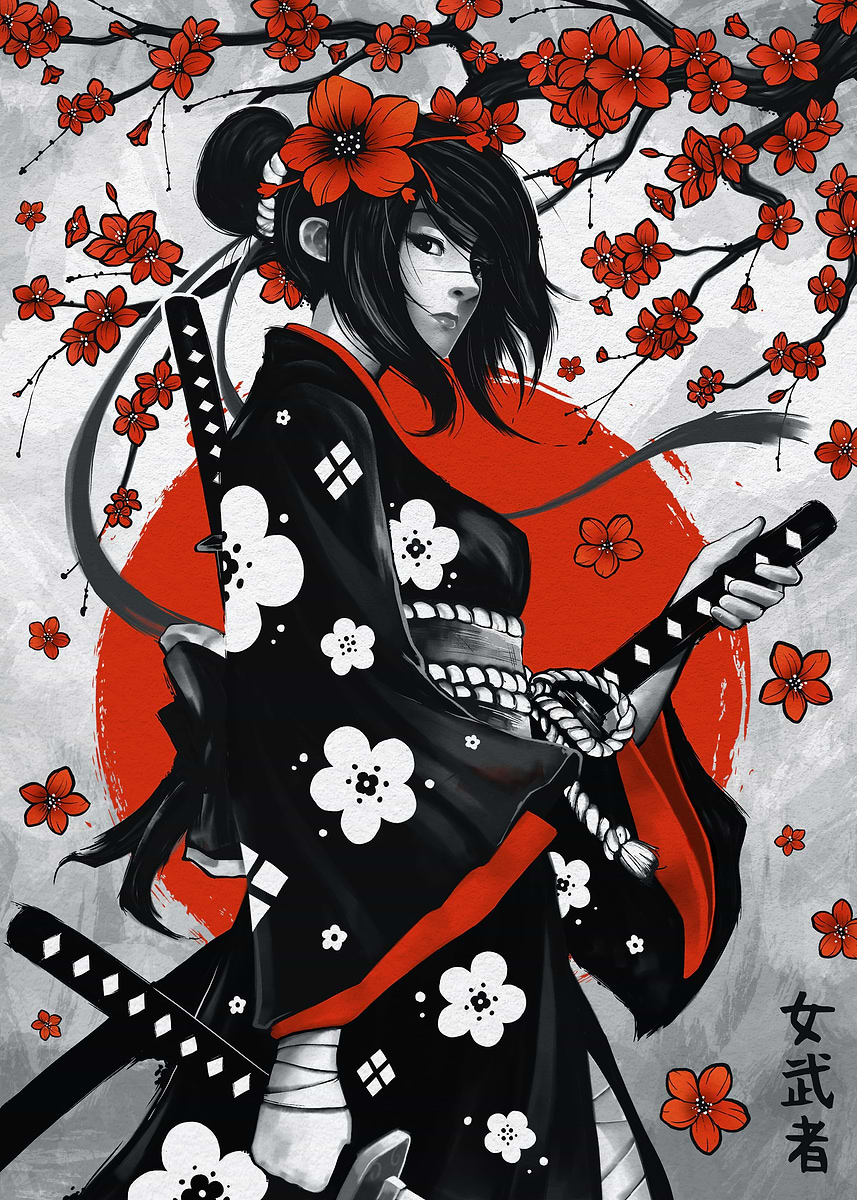 'Japanese Female Samurai' Poster, picture, metal print, paint by B ...