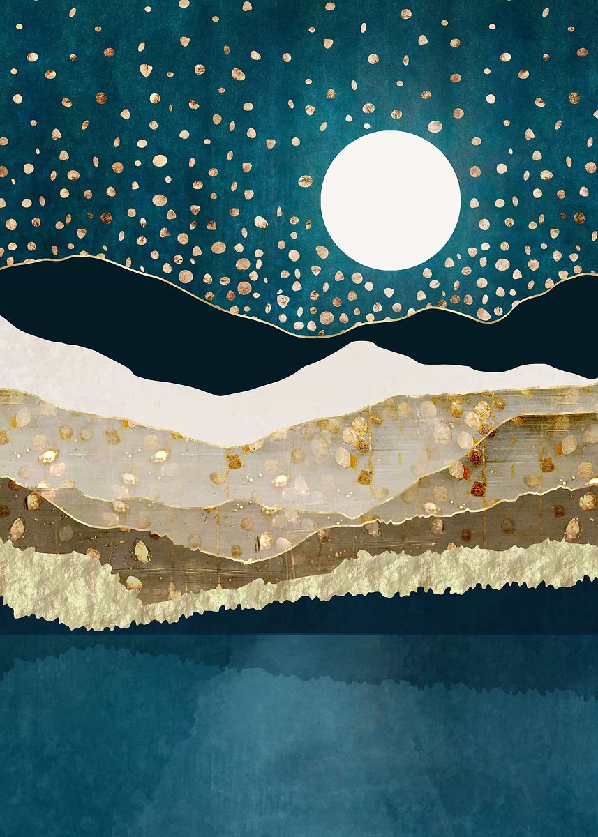 'Starlit Mountain Lake' Poster, picture, metal print, paint by ...