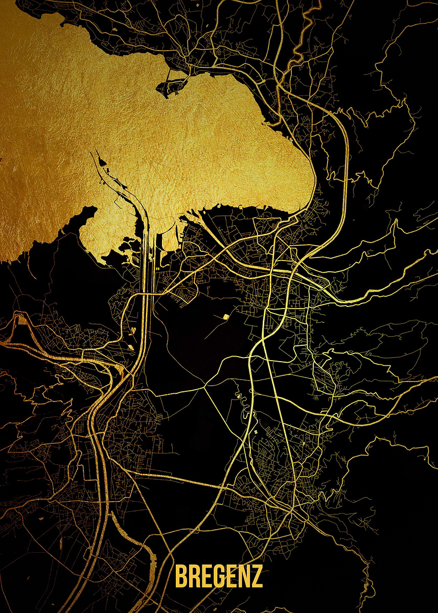 'Bregenz Gold Map' Poster, picture, metal print, paint by LUNGHISTE ...
