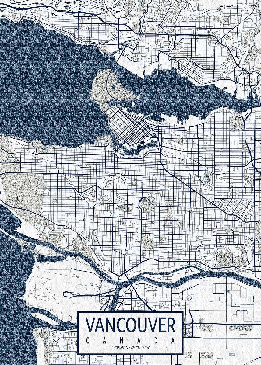 'Vancouver City Map Coastal' Poster, picture, metal print, paint by ...