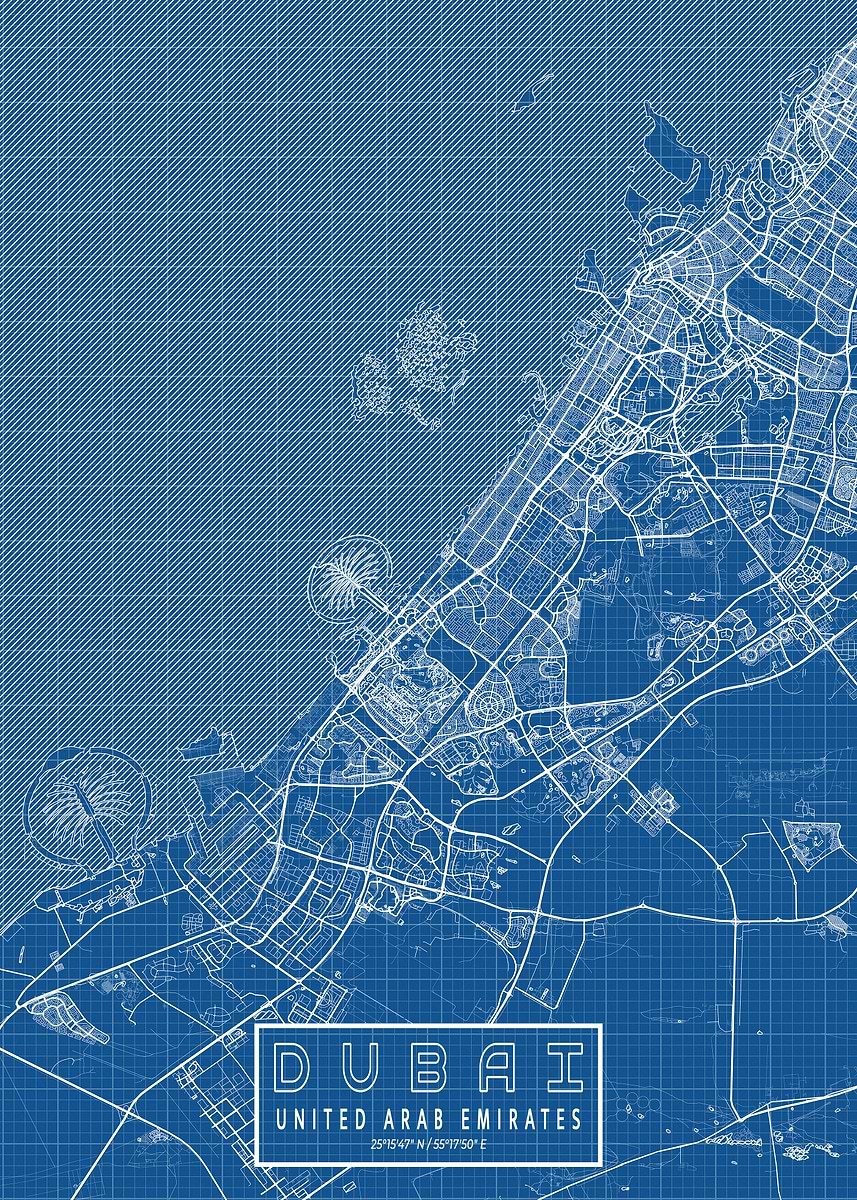 'Dubai City Map Blueprint' Poster, picture, metal print, paint by deMAP ...