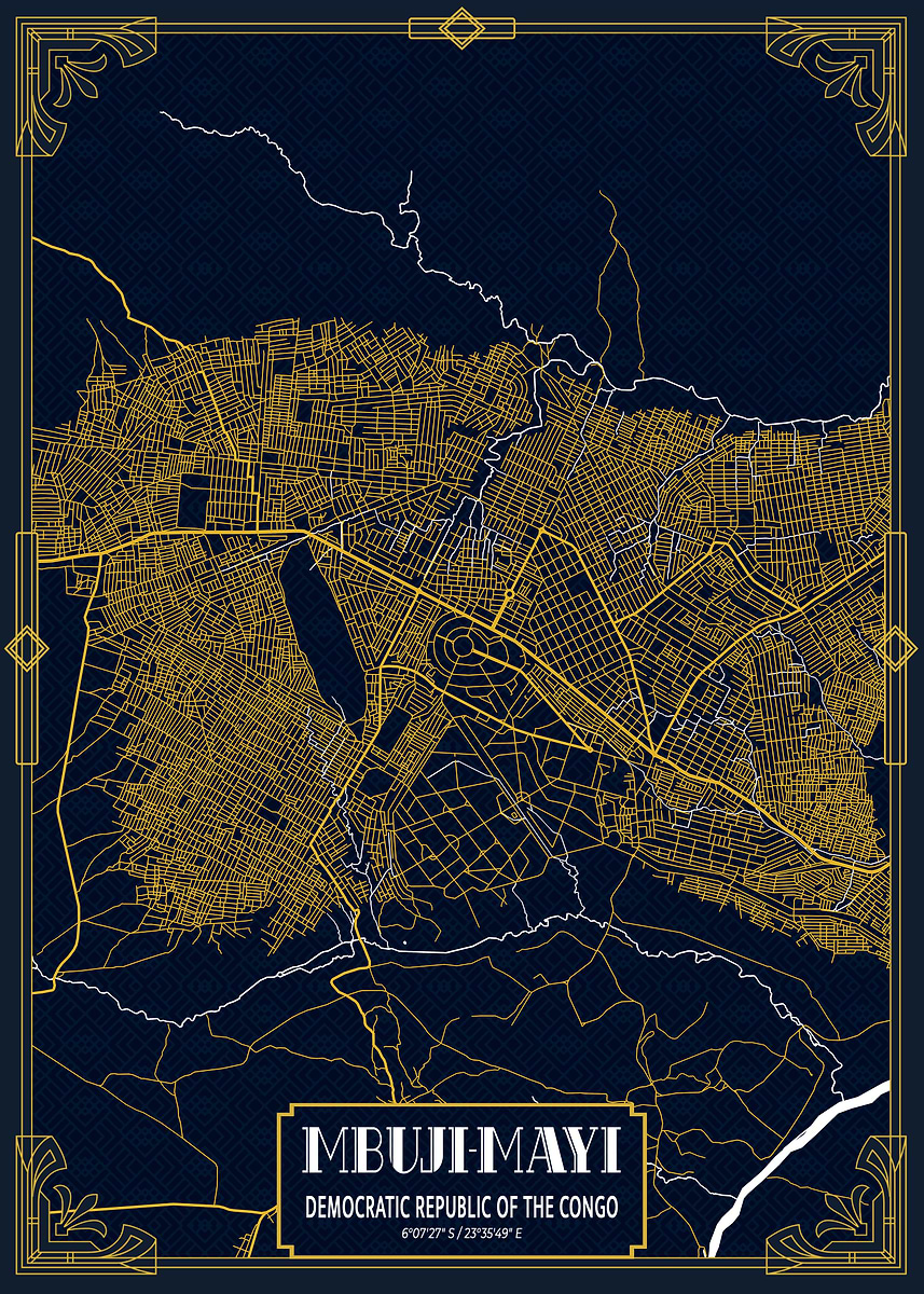 'Mbuji Mayi City Map Gold' Poster, picture, metal print, paint by deMAP ...