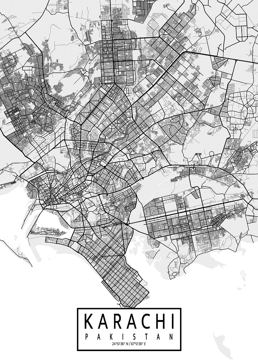 'Karachi City Map Light' Poster, picture, metal print, paint by deMAP ...