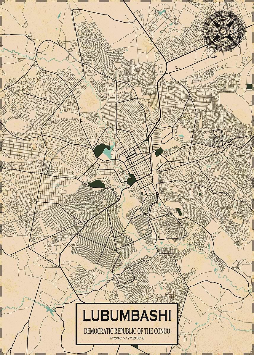 'Lubumbashi Map Vintage' Poster, picture, metal print, paint by deMAP ...