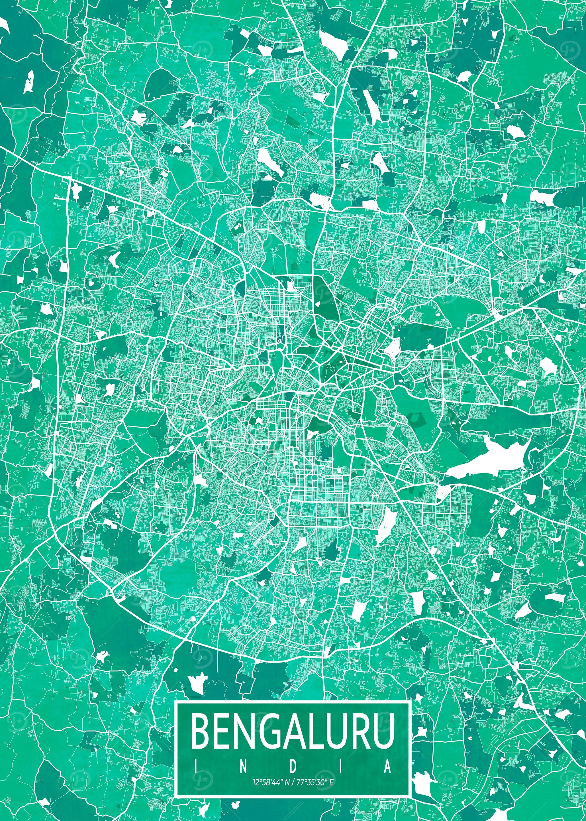 'Bengaluru Map Watercolor' Poster, picture, metal print, paint by deMAP ...
