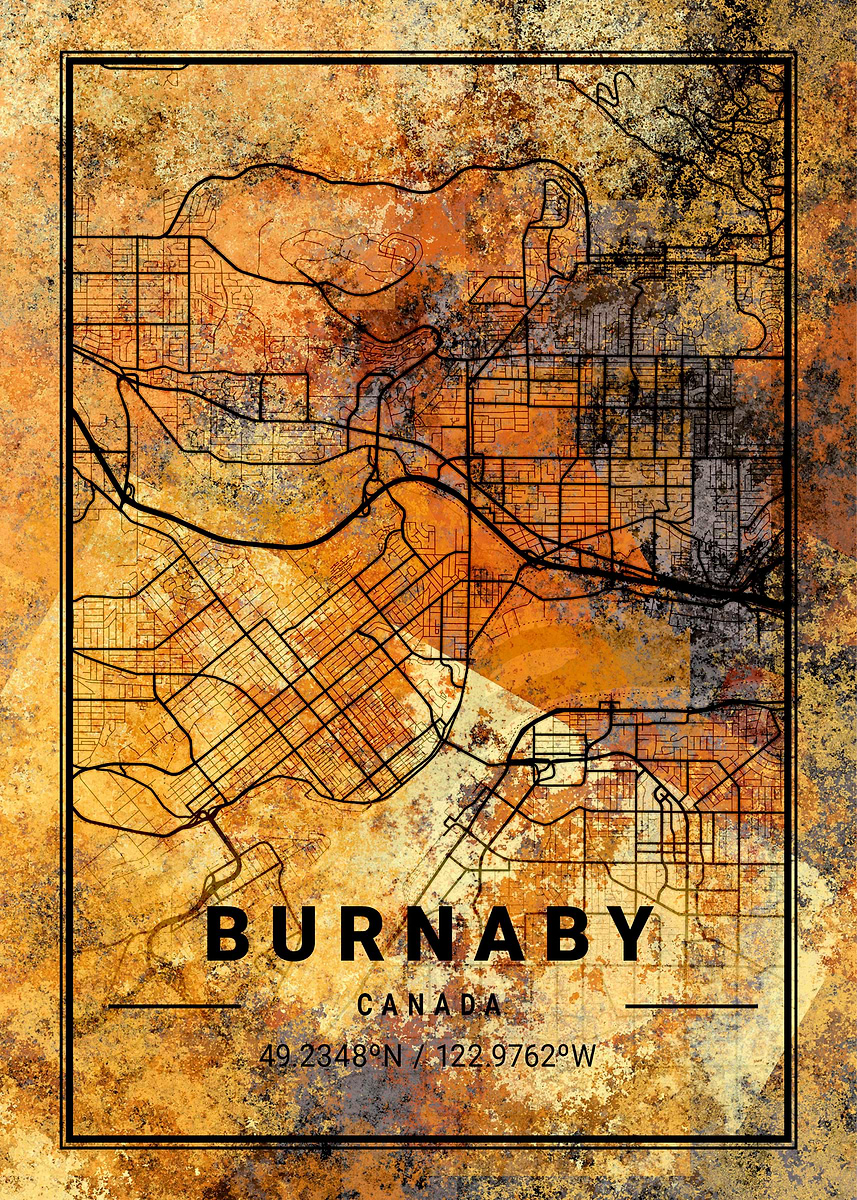 'Burnaby Canada Map' Poster, picture, metal print, paint by VisionTrend ...