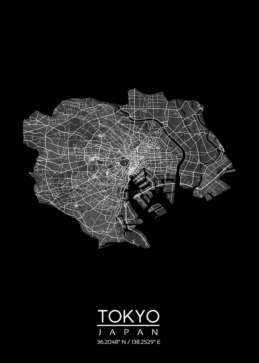 'Tokyo Map' Poster, picture, metal print, paint by Ahmad Adifin | Displate