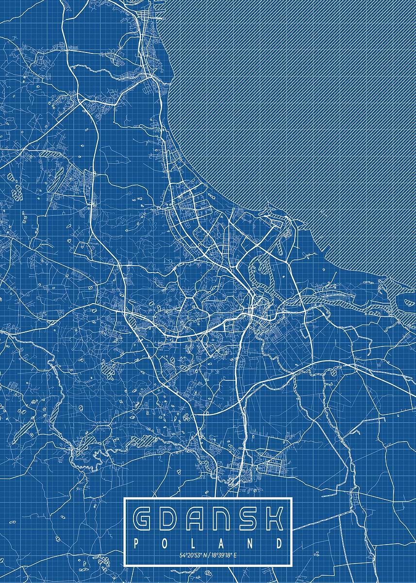 'Gdansk City Map Blueprint' Poster, picture, metal print, paint by ...