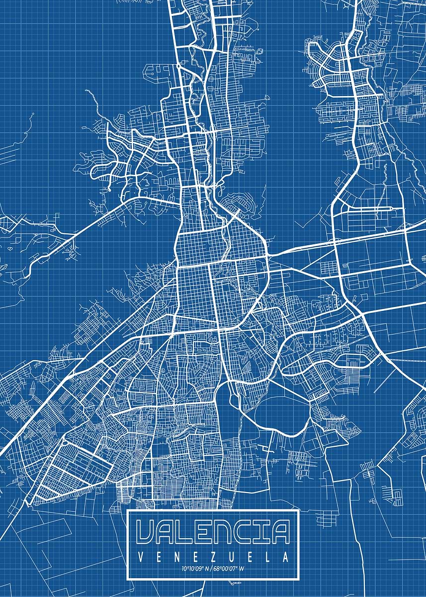 'Valencia Map Blueprint' Poster, picture, metal print, paint by deMAP ...